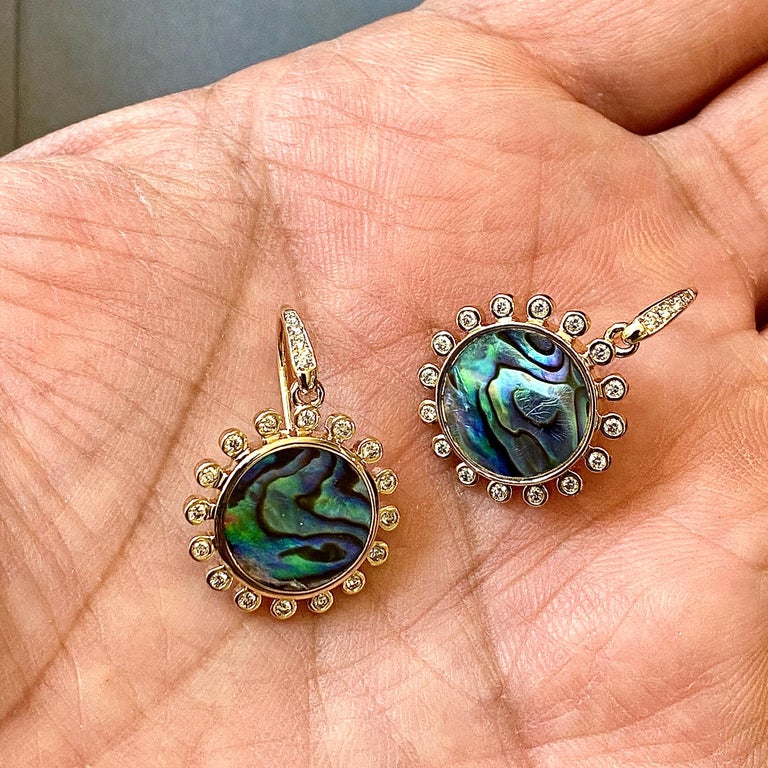 Syna Yellow Gold Abalone Earrings with Champagne Diamonds For Sale at ...