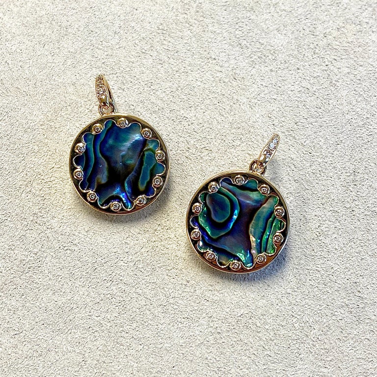 Syna Yellow Gold Abalone Earrings with Diamonds For Sale at 1stDibs