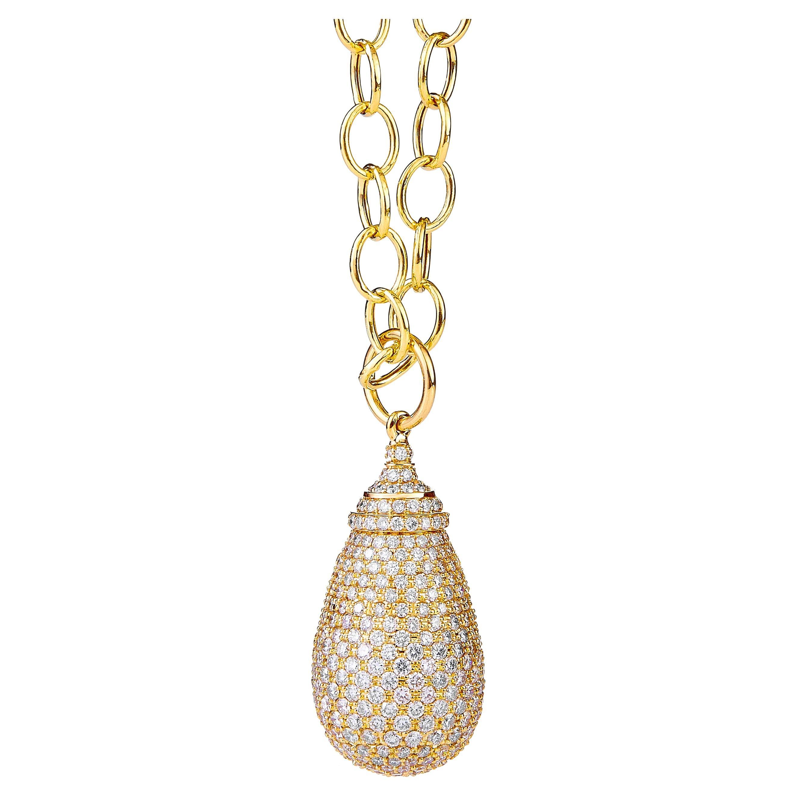 Syna Yellow Gold Drop Pendant with Diamonds For Sale at 1stDibs