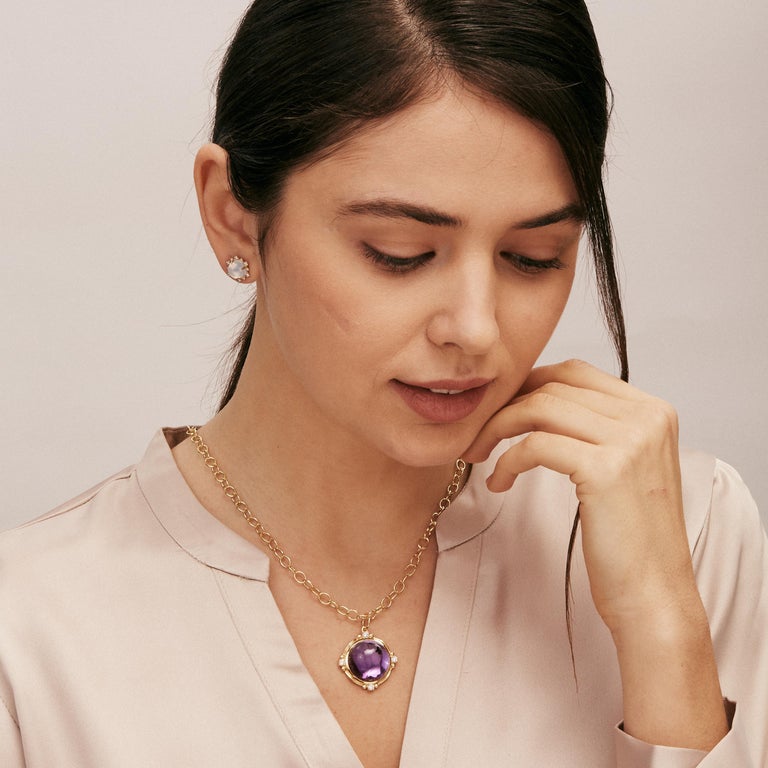 Syna Yellow Gold Amethyst Pendant with Diamonds For Sale at 1stDibs