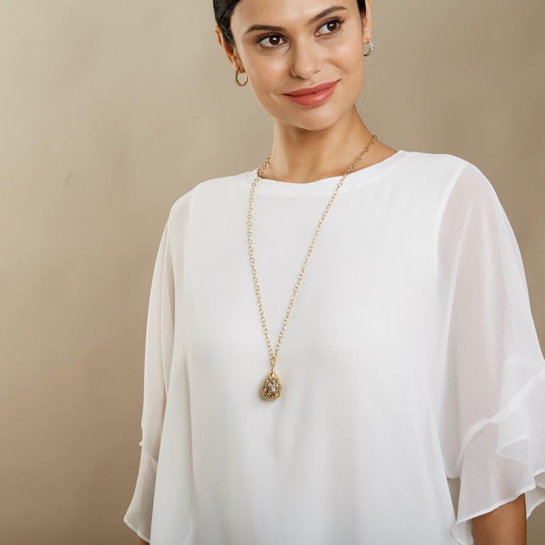 Syna Yellow Gold and Oxidized Silver Drop Pendant with Champagne ...