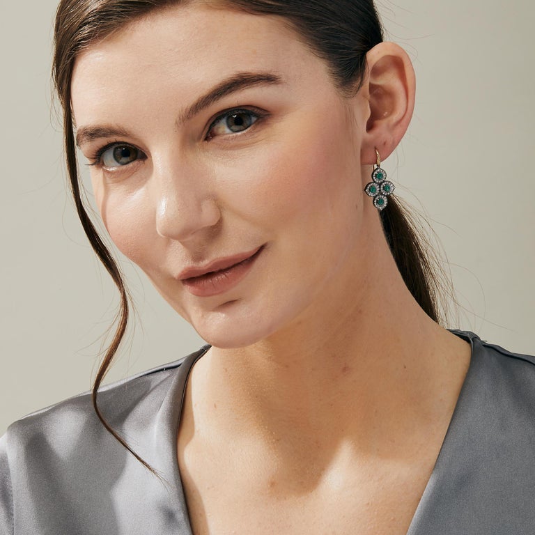 Syna Yellow Gold and Oxidized Silver Earrings with Emeralds and ...
