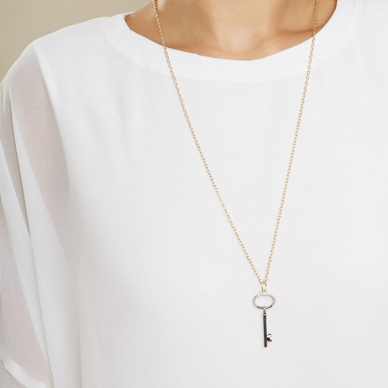 Syna Yellow Gold and Oxidized Silver Key Pendant with Champagne ...