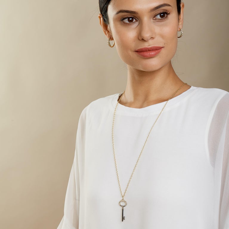 Syna Yellow Gold and Oxidized Silver Key Pendant with Champagne ...