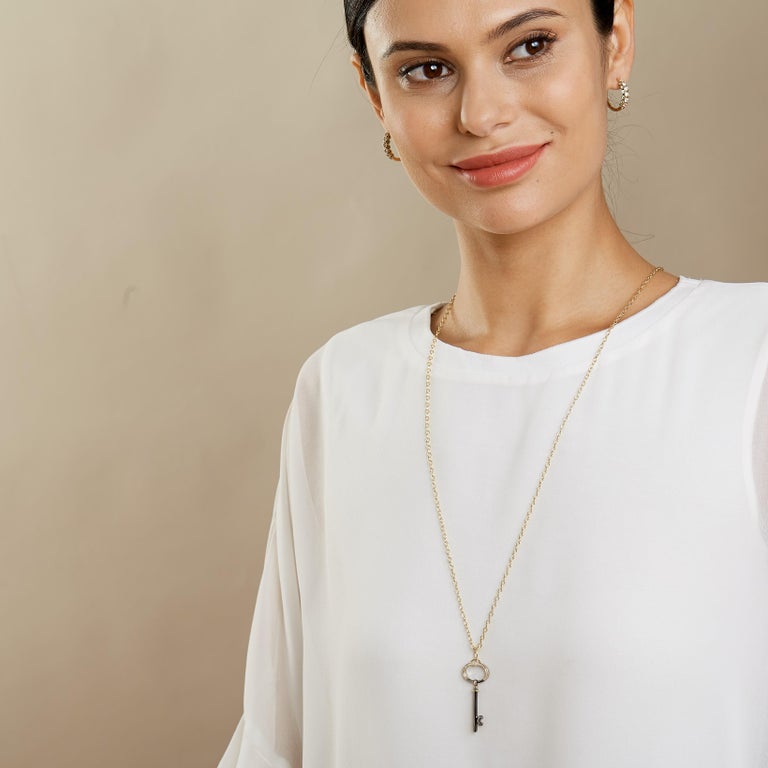 Syna Yellow Gold and Oxidized Silver Key Pendant with Champagne ...