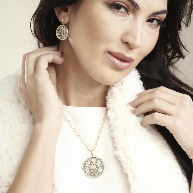 Syna Yellow Gold and Oxidized Silver Mogul Pendant with Champagne ...