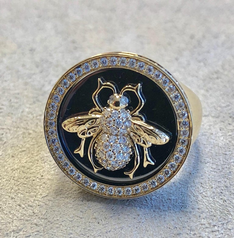 Syna Yellow Gold and Oxidized Silver Queen Bee Ring with Champagne ...