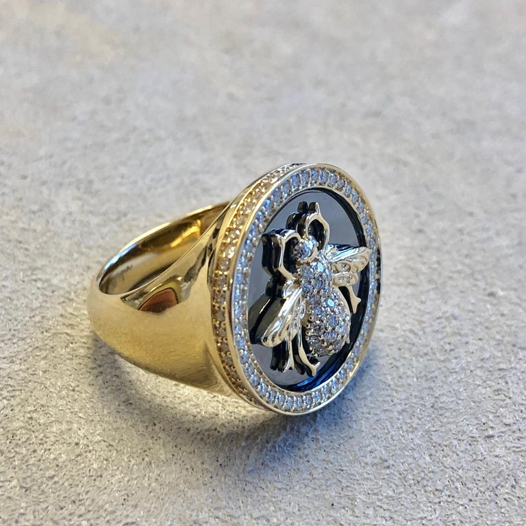 Syna Yellow Gold and Oxidized Silver Queen Bee Ring with Champagne ...