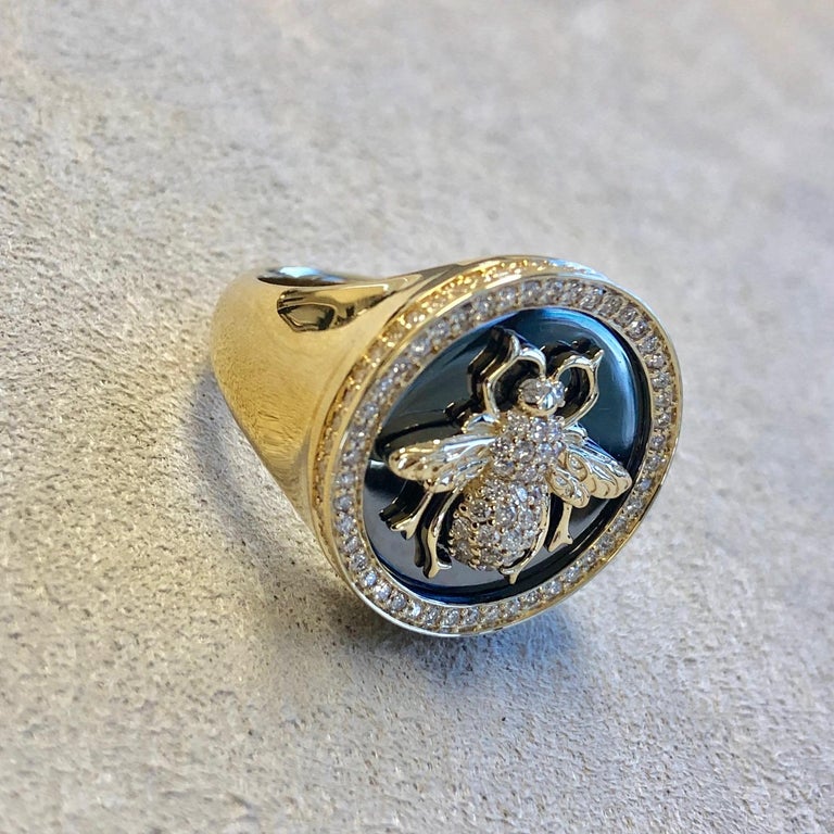 Syna Yellow Gold and Oxidized Silver Queen Bee Ring with Champagne ...