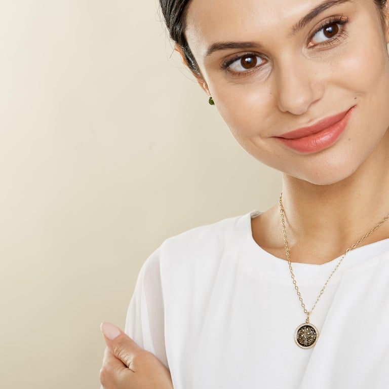 Syna Yellow Gold and Oxidized Silver Tree of Life Pendant with Diamond ...