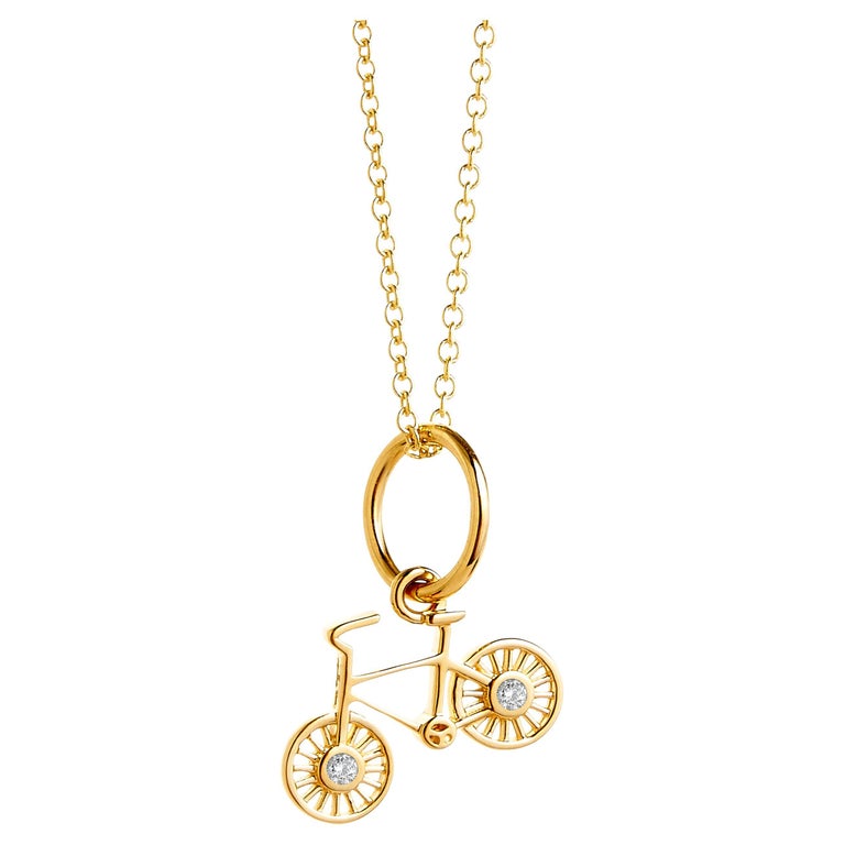 Syna Yellow Gold Bicycle Charm Pendant with Diamonds For Sale at 1stDibs
