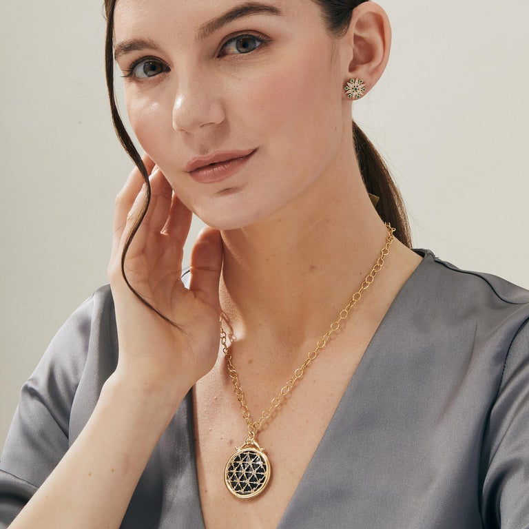 Syna Yellow Gold Black Onyx Illusion Pendant with Diamonds For Sale at ...