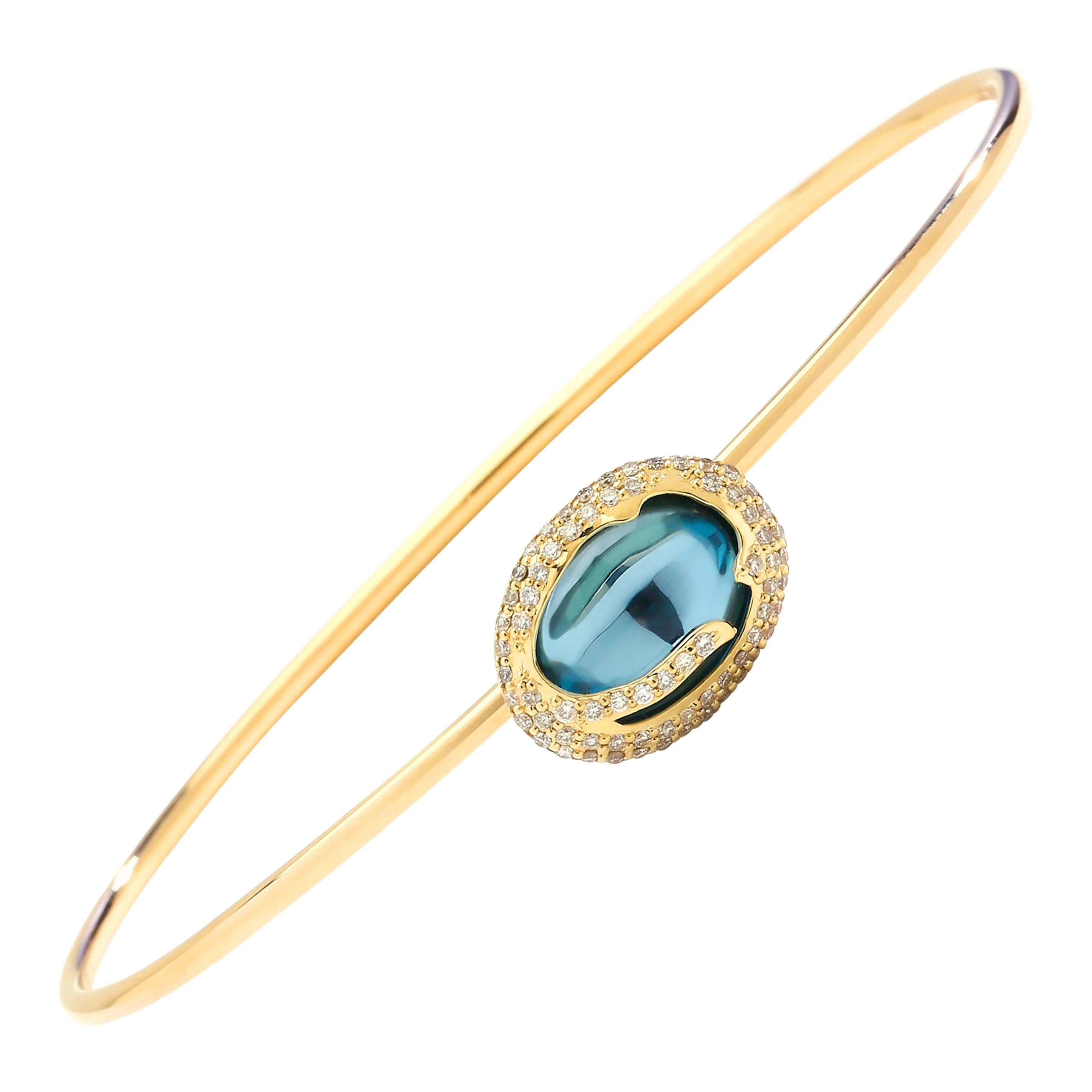 Gold-Plated Deep Sea Blue Enamel Topaz Carousel Bracelet For Sale (Free ...