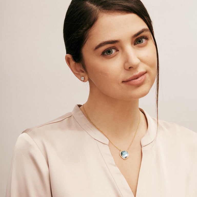 Syna Yellow Gold Blue Topaz and Diamonds Necklace For Sale at 1stDibs