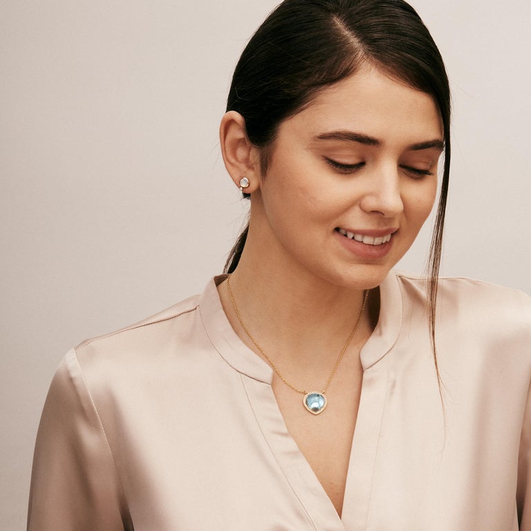 Syna Yellow Gold Blue Topaz and Diamonds Necklace For Sale at 1stDibs