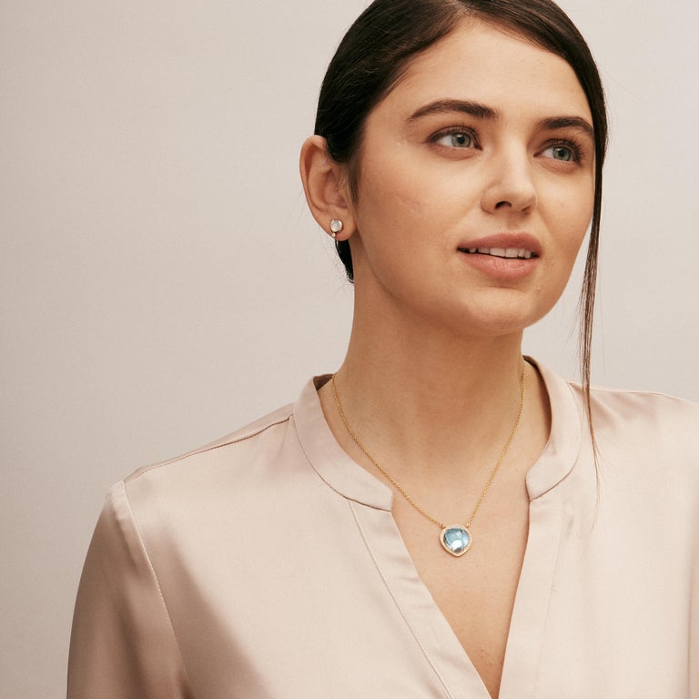 Syna Yellow Gold Blue Topaz and Diamonds Necklace For Sale at 1stDibs