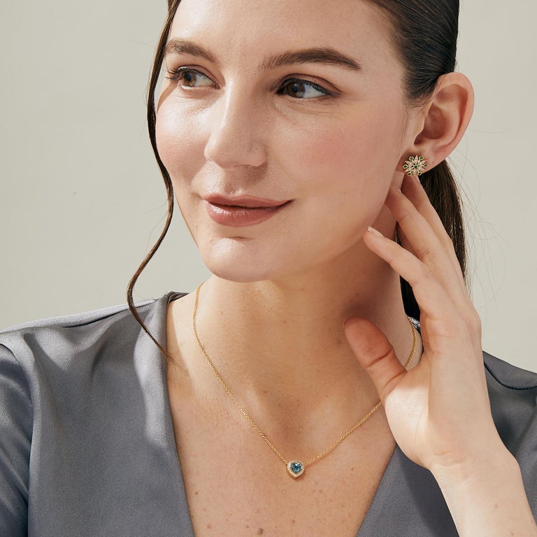 Syna Yellow Gold Blue Topaz and Diamond Necklace For Sale at 1stDibs