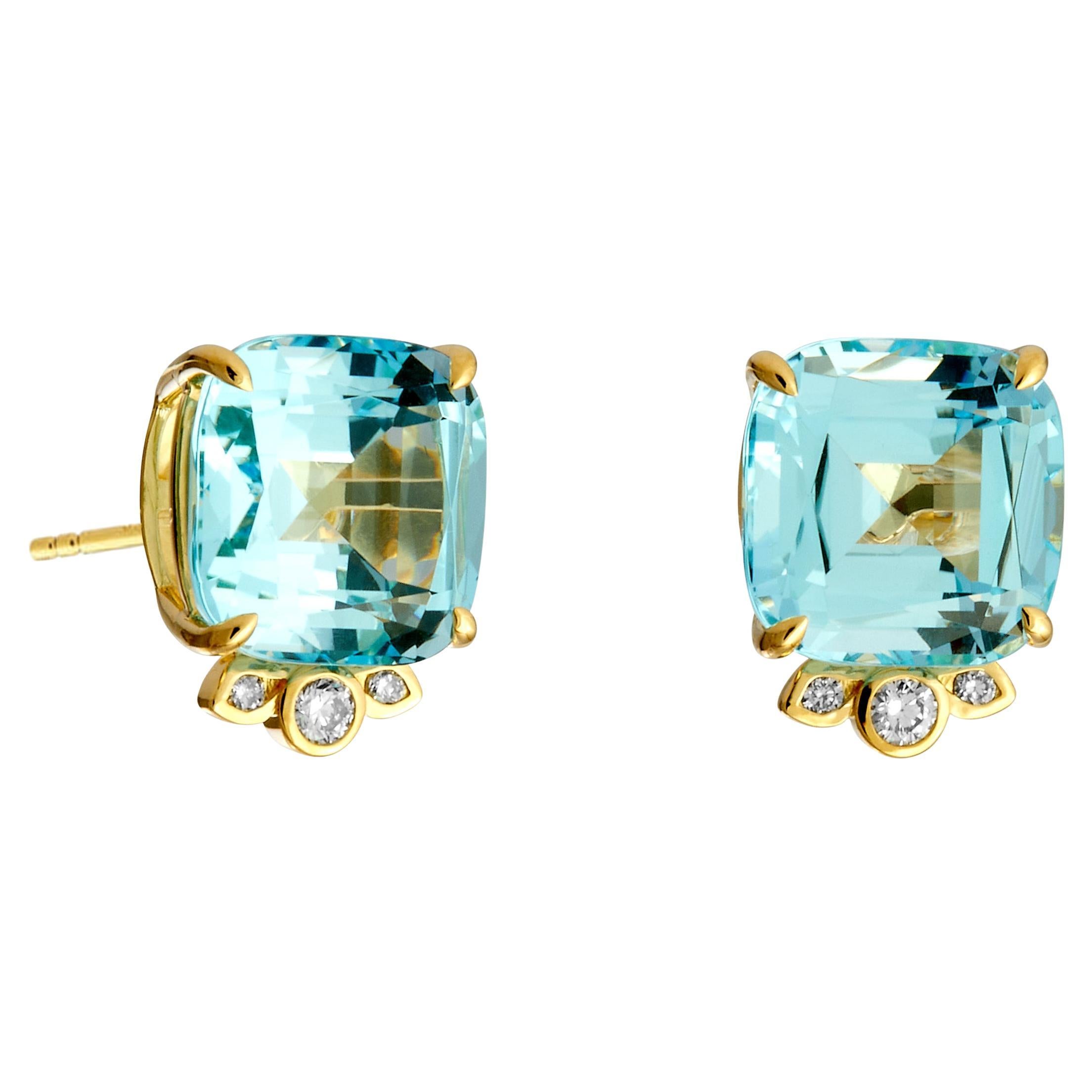 Syna Blue Topaz Yellow Gold Earrings with Diamonds For Sale at 1stDibs