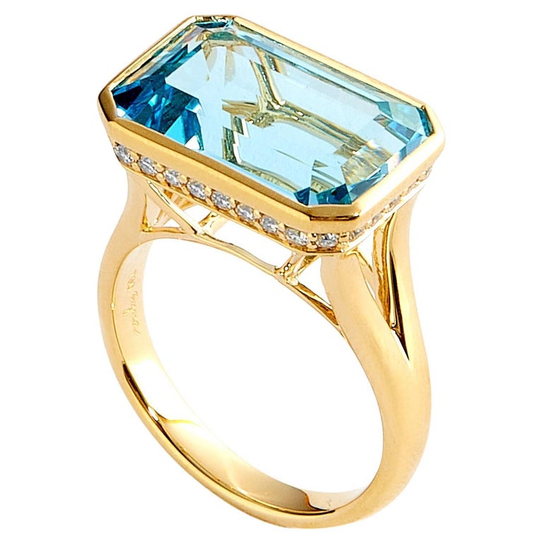 Syna Yellow Gold Blue Topaz Geometrix Ring with Diamonds For Sale at ...