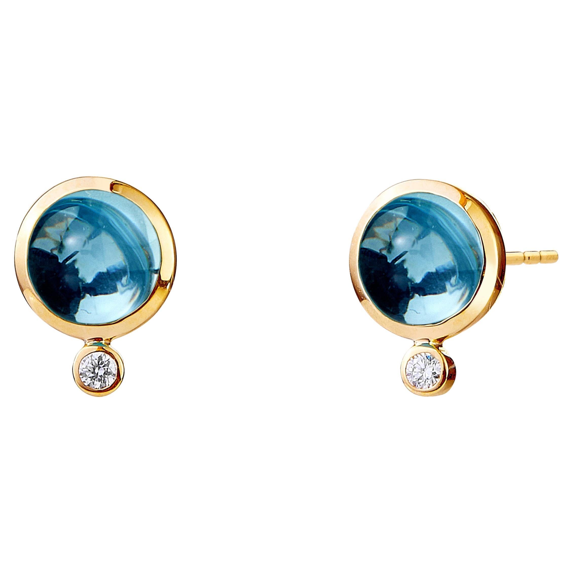 Syna Yellow Gold Blue Topaz Studs with Champagne Diamonds For Sale at ...