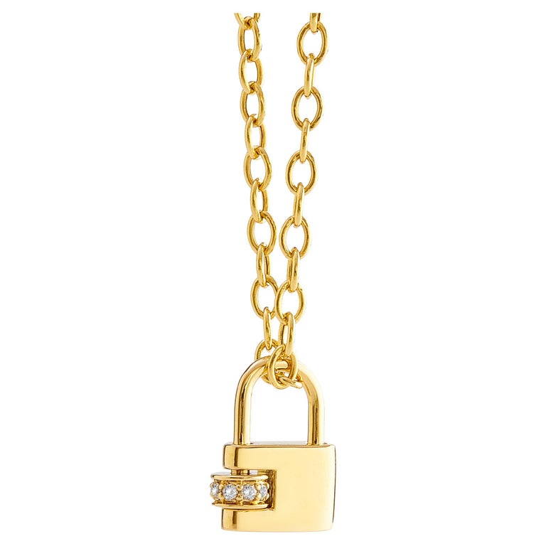 Syna Yellow Gold Charm Lock Pendant with Champagne Diamonds For Sale at ...