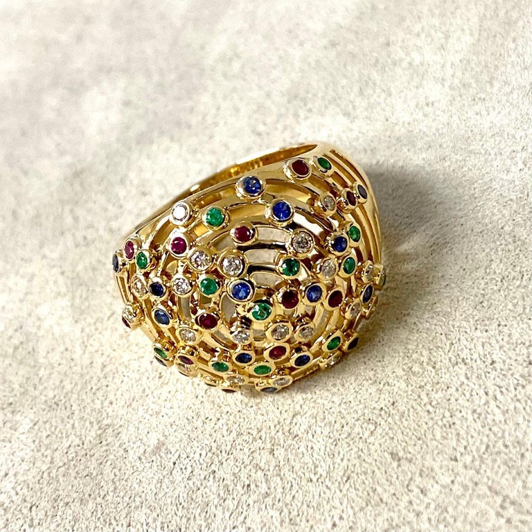 Syna Yellow Gold Cosmic Dome Ring with Champagne Diamonds For Sale at ...