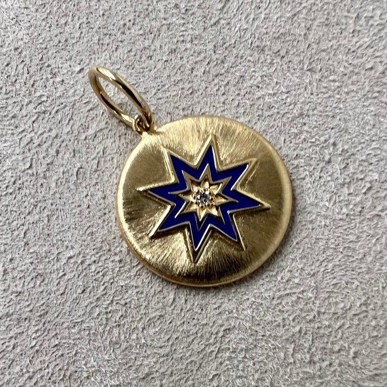 Syna Yellow Gold Cosmic North Star Lapis Enamel Pendant with Diamond ...