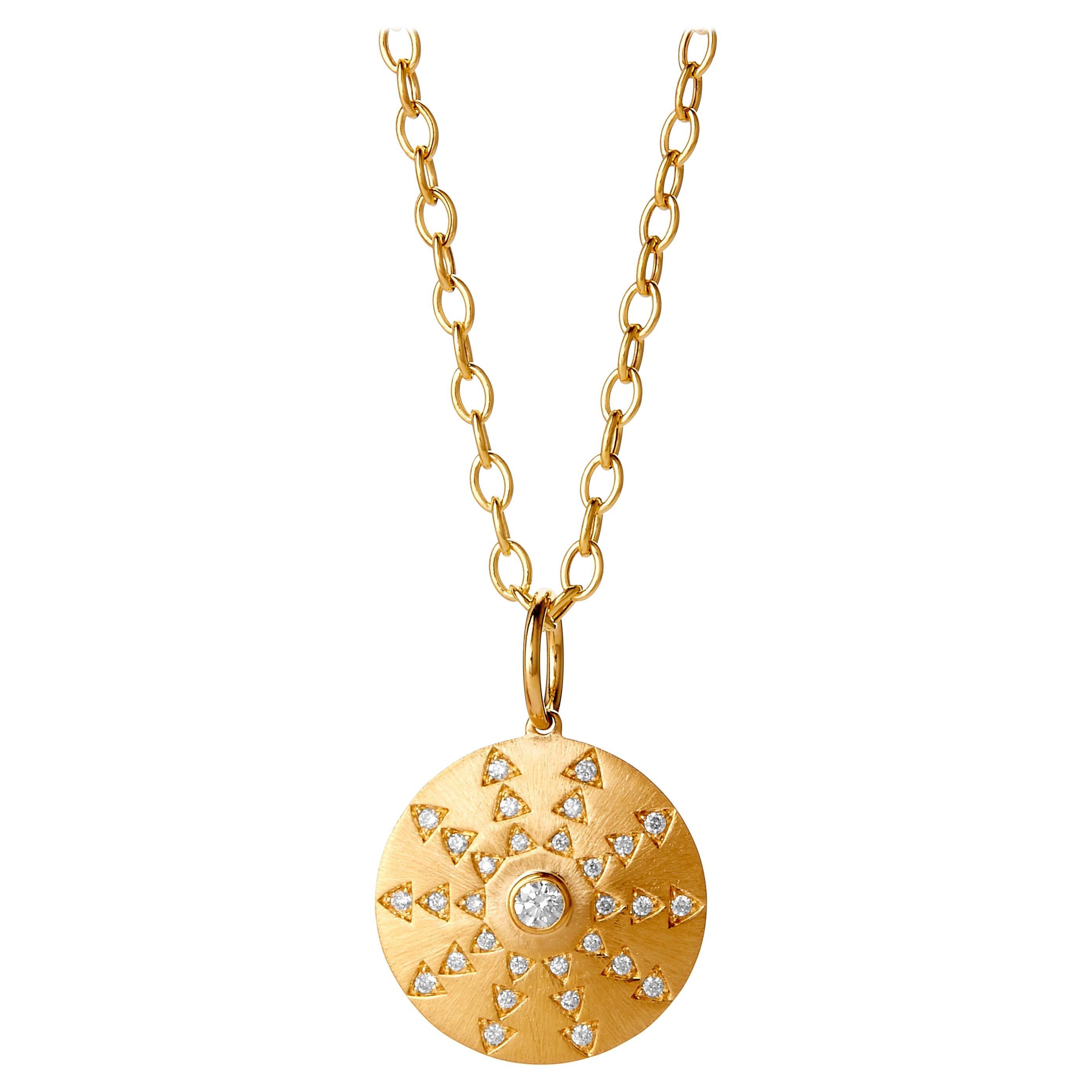 Syna Yellow Gold Cosmic Pendant with Champagne Diamonds For Sale at 1stDibs