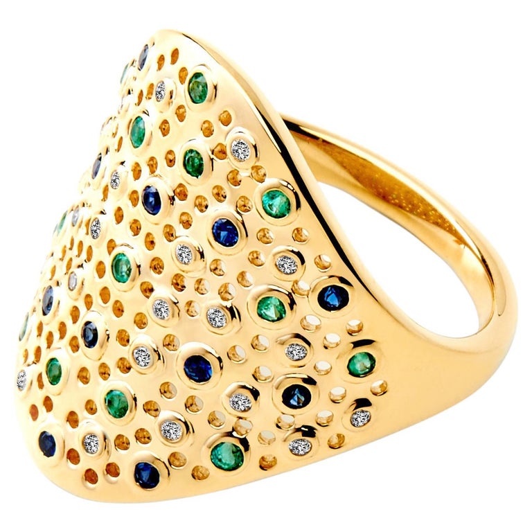 Syna Yellow Gold Cosmic Ring with Diamonds For Sale at 1stDibs