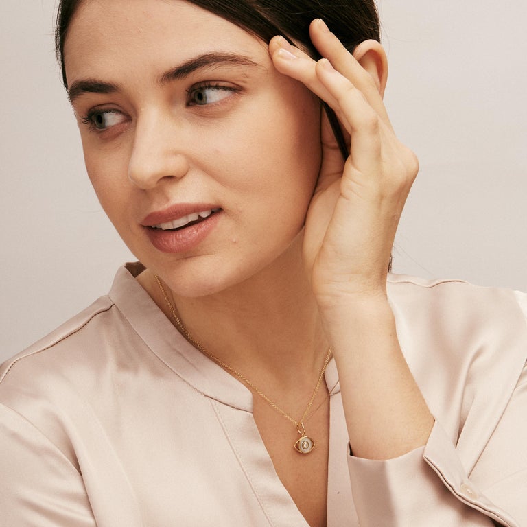 Syna Yellow Gold Evil Eye Pendant with Mother of Pearl and Diamond For ...