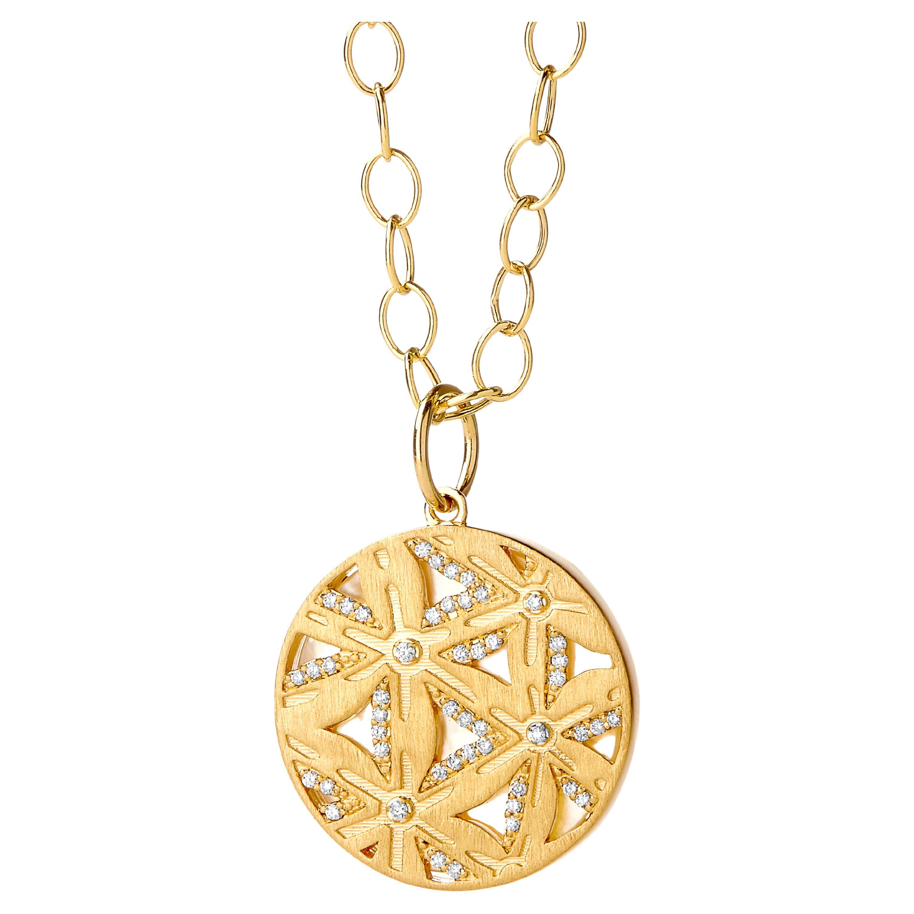 Syna Yellow Gold Pendant with Mother of Pearl and Champagne Diamonds ...