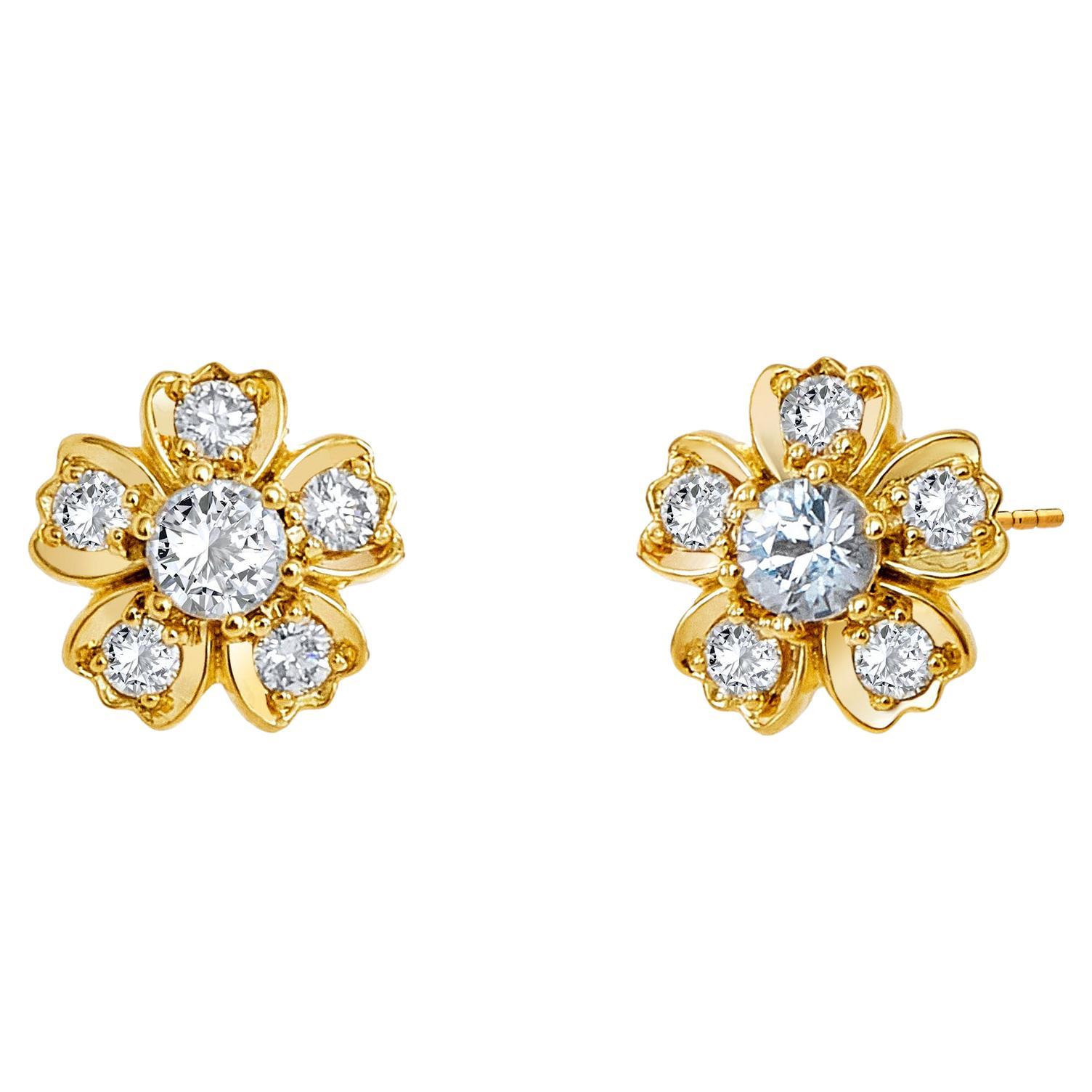 Syna Yellow Gold Flower Studs with Rubellite For Sale at 1stDibs