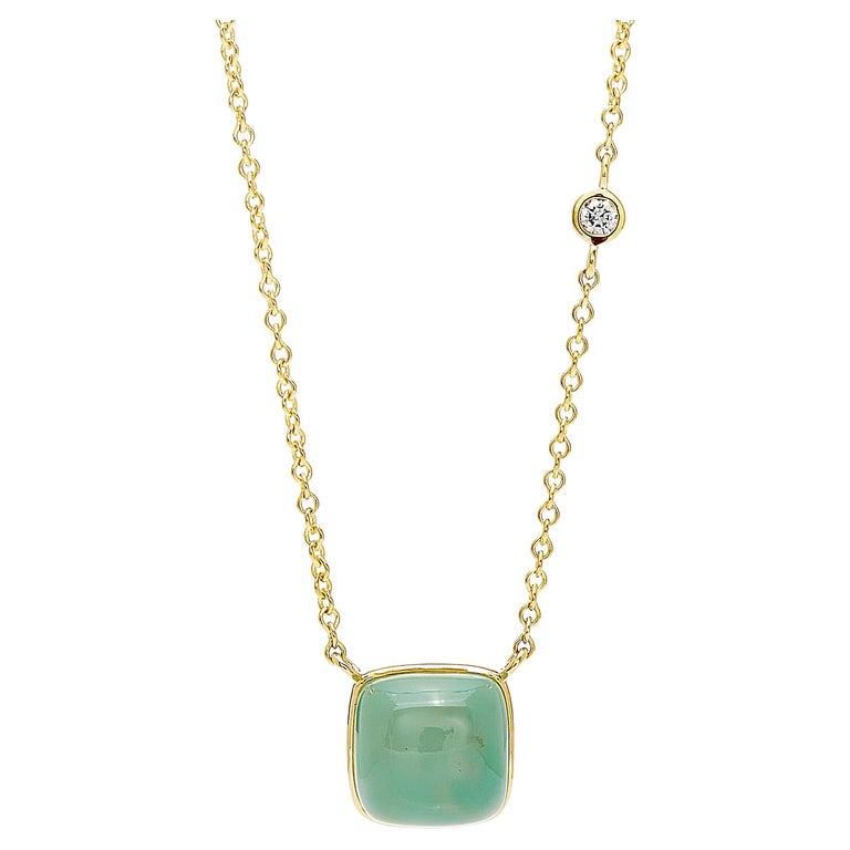 Syna Yellow Gold Green Chalcedony Necklace with Diamond For Sale at 1stDibs