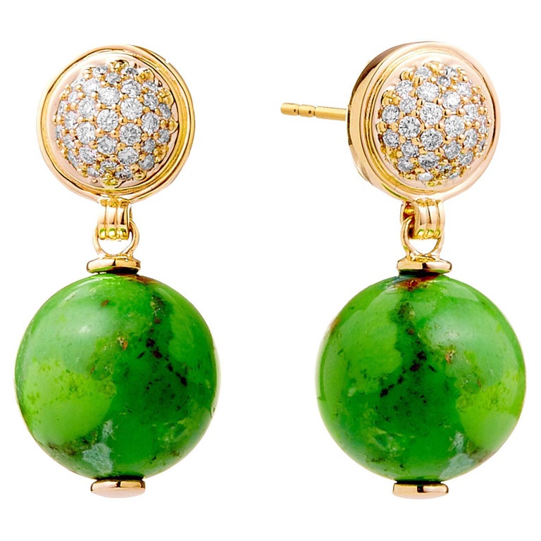 Syna Yellow Gold Green Turquoise Earrings with Diamonds For Sale at 1stDibs