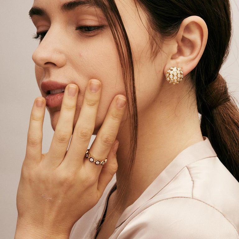 Syna Yellow Gold Hex Band with Red Enamel and Diamonds For Sale at 1stDibs