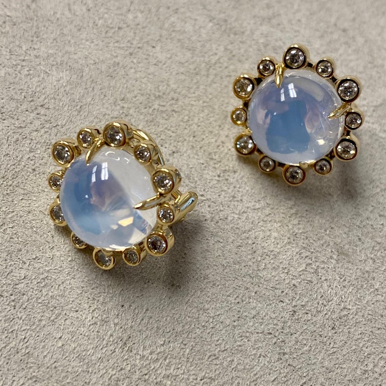 Syna Yellow Gold Hex Earrings with Moon Quartz and Diamonds For Sale at ...