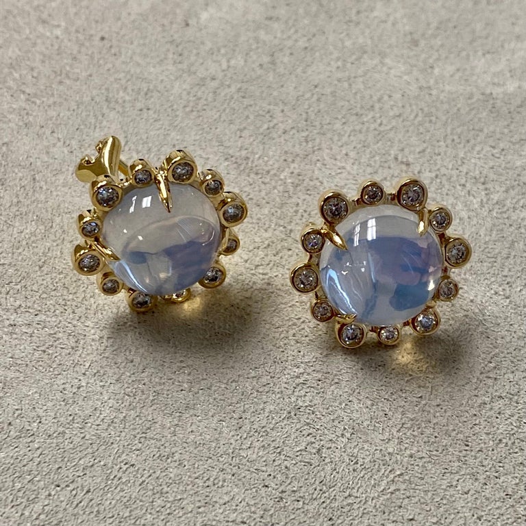 Syna Yellow Gold Hex Earrings with Moon Quartz and Diamonds For Sale at ...