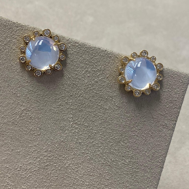 Syna Yellow Gold Hex Earrings with Moon Quartz and Diamonds For Sale at ...