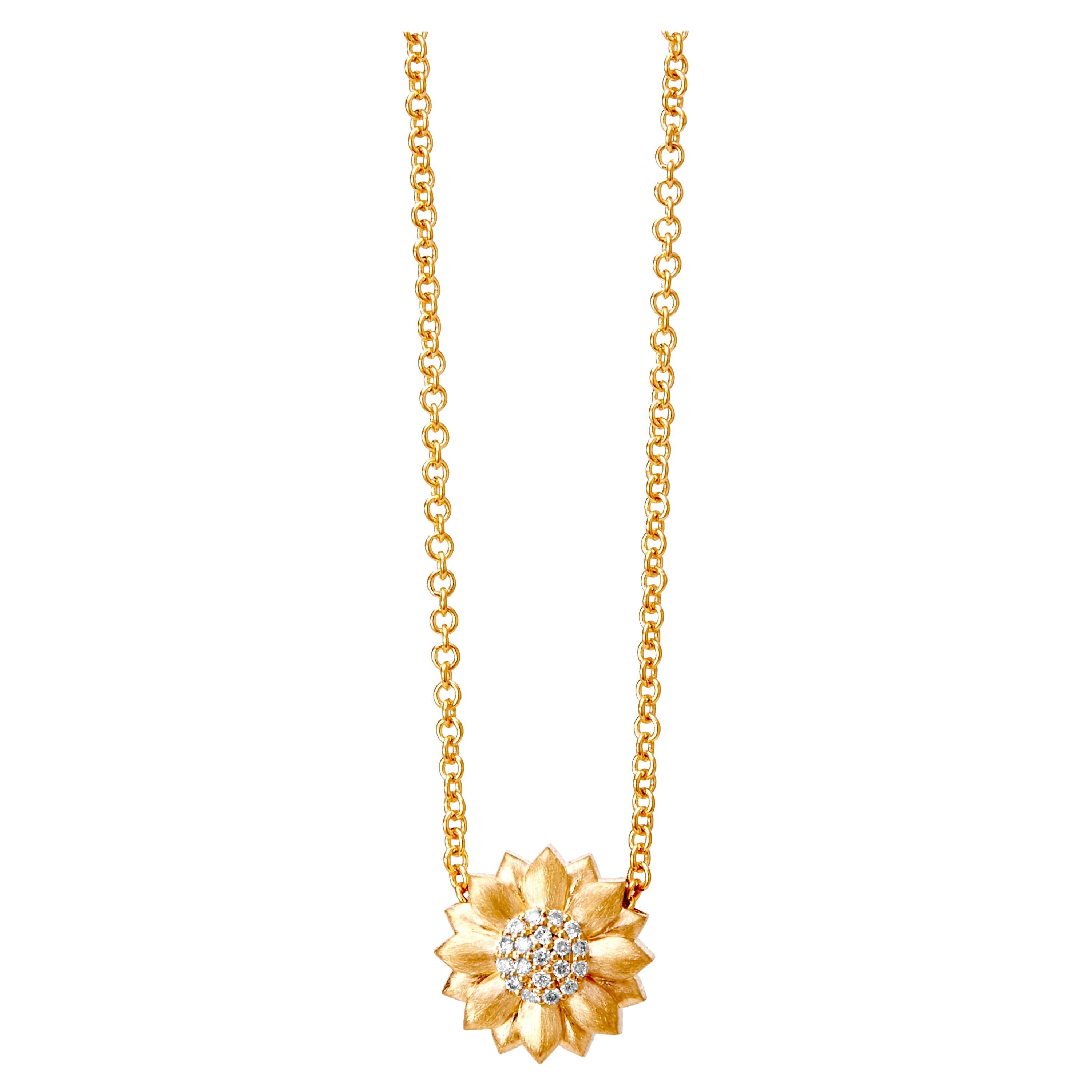 Syna Yellow Gold Drop Pendant with Champagne Diamonds For Sale at 1stDibs