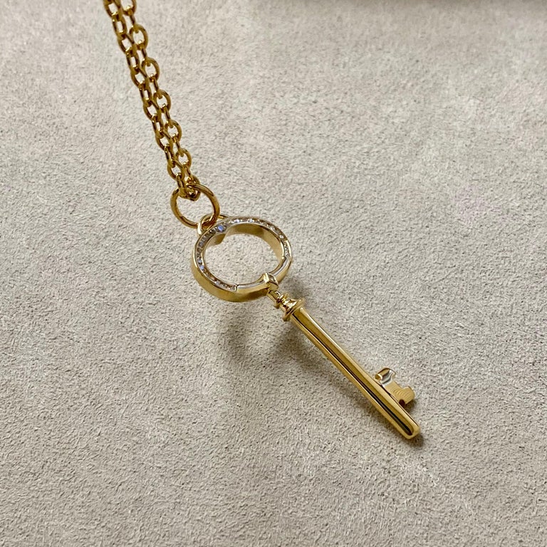 Syna Yellow Gold Key Pendant with Diamonds For Sale at 1stDibs
