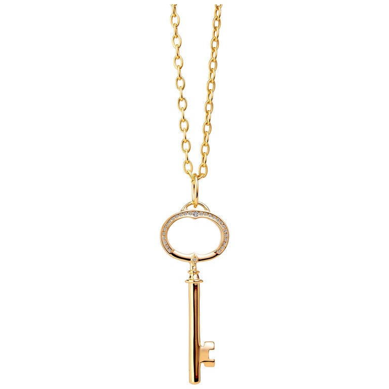 Syna Yellow Gold Key Pendant with Champagne Diamonds For Sale at 1stDibs