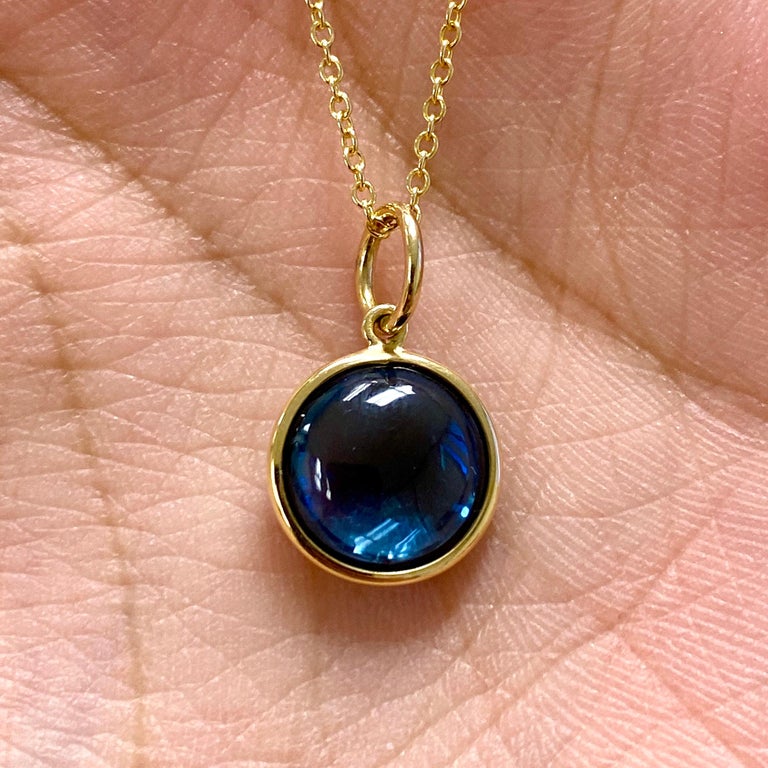 Syna Yellow Gold London Blue Topaz Chakra Charm Pendant For Sale at 1stDibs