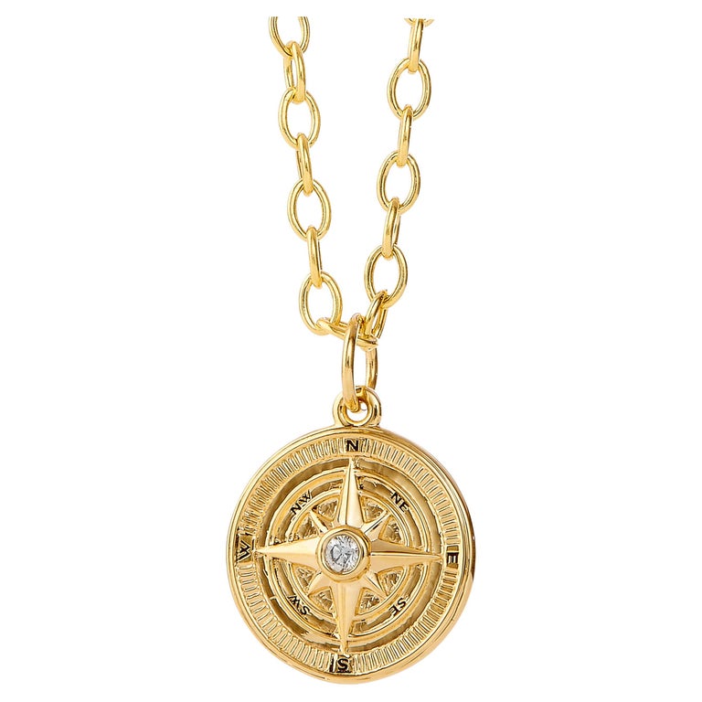 Syna Yellow Gold Maritime Compass Pendant with Champagne Diamond For ...