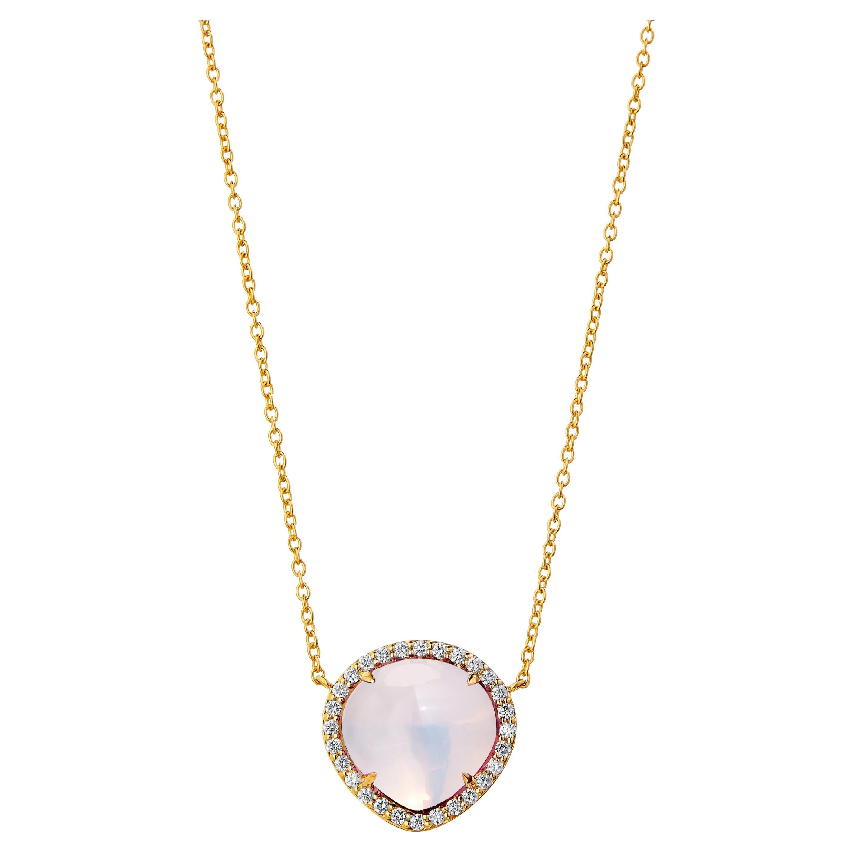 Syna Yellow Gold Moon Quartz Necklace with Diamonds For Sale at 1stDibs