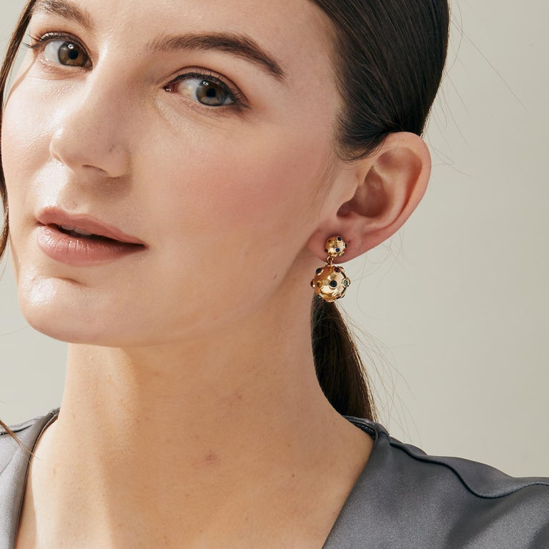 Syna Yellow Gold Multi Color Sapphire Earrings For Sale at 1stDibs