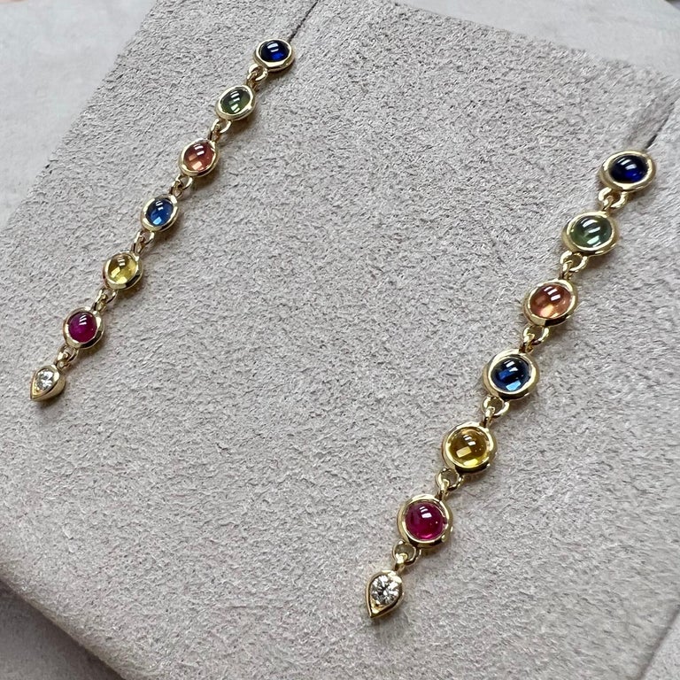 Syna Yellow Gold Multi Color Sapphires Earrings with Champagne Diamonds ...