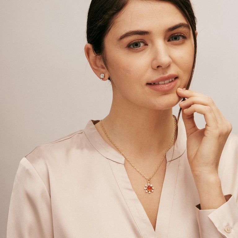 Syna Yellow Gold Orange Chalcedony Pendant with Diamonds For Sale at ...