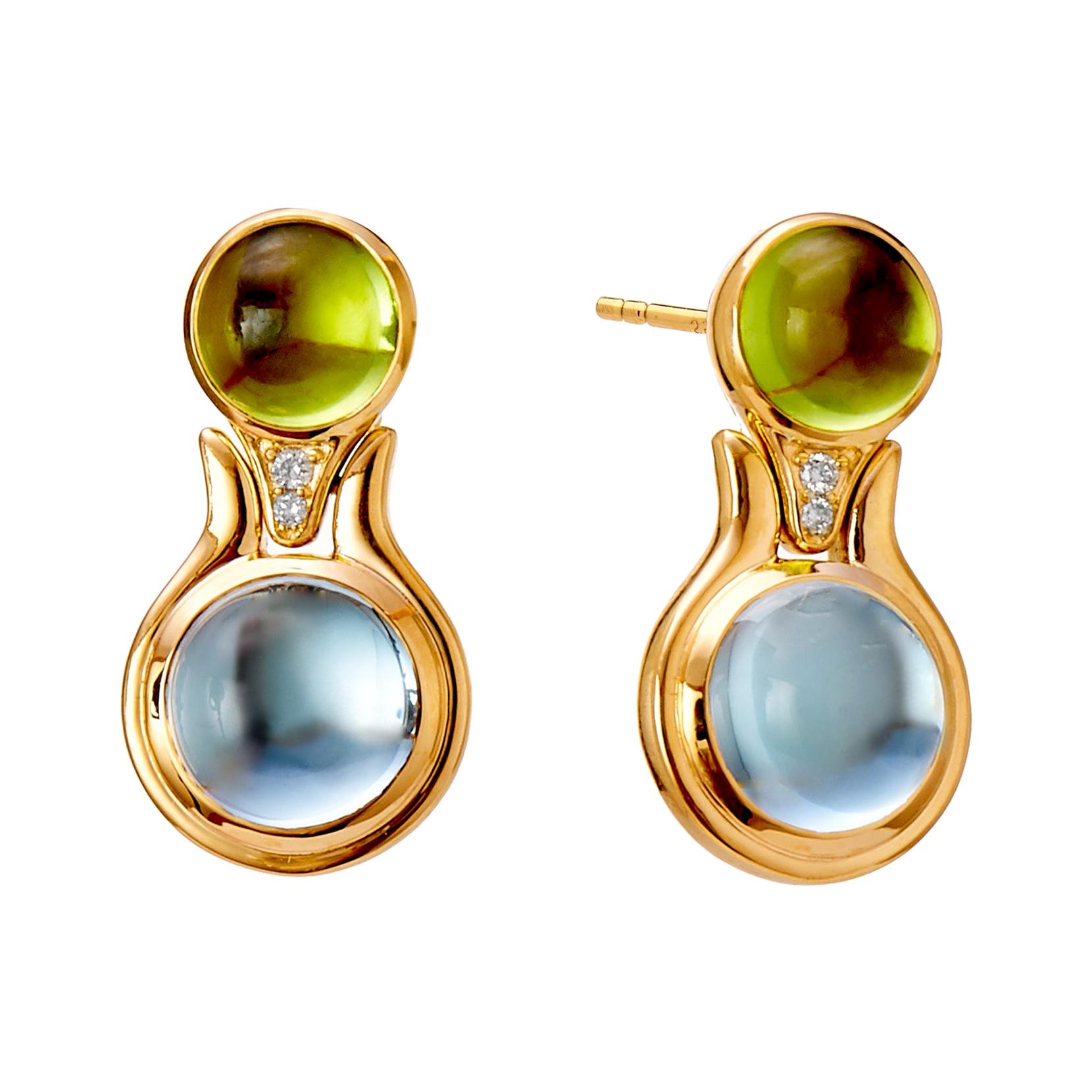 Blue Topaz, Peridot, and Diamond Earrings For Sale at 1stDibs