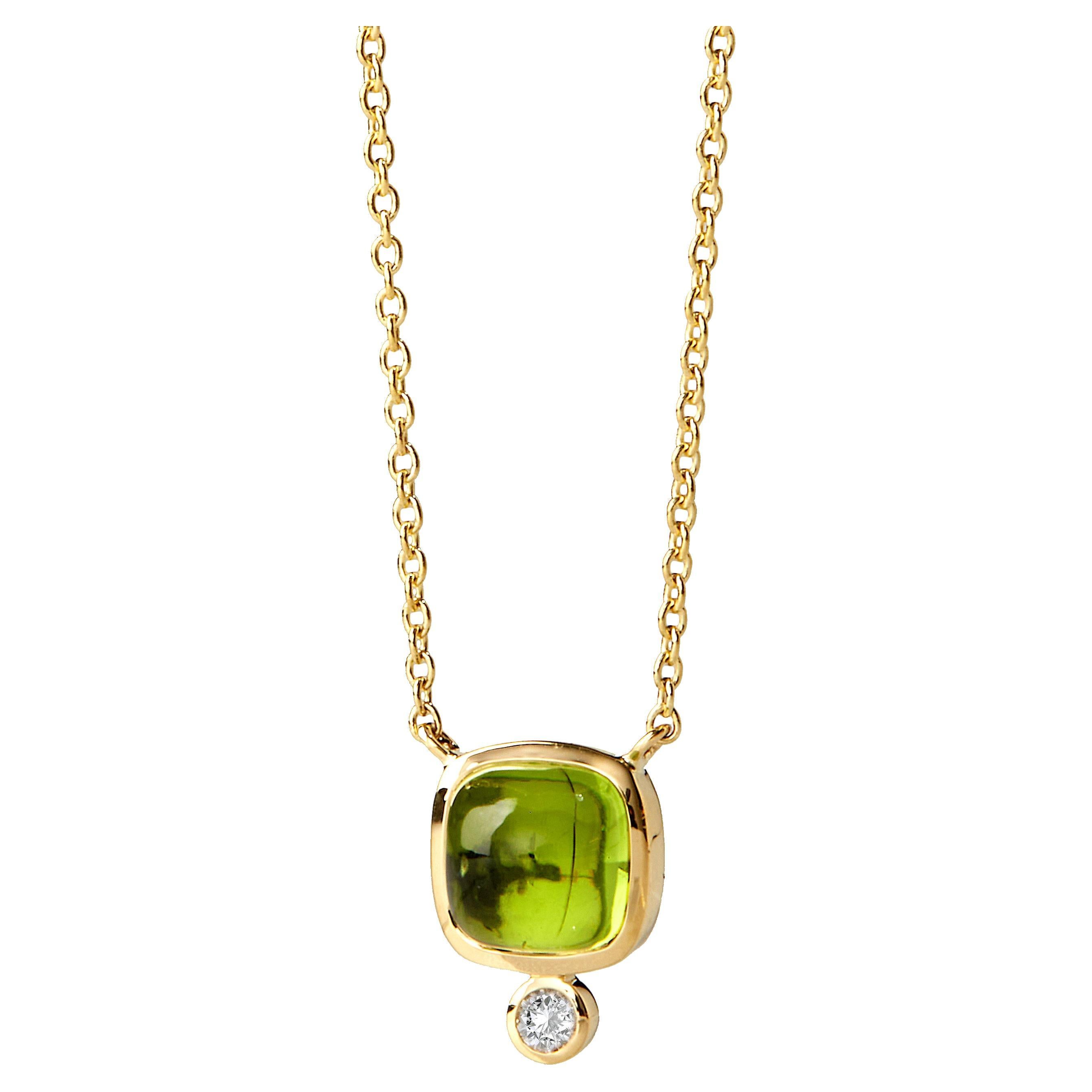 Syna Yellow Gold Peridot Necklace with Champagne Diamonds For Sale at ...