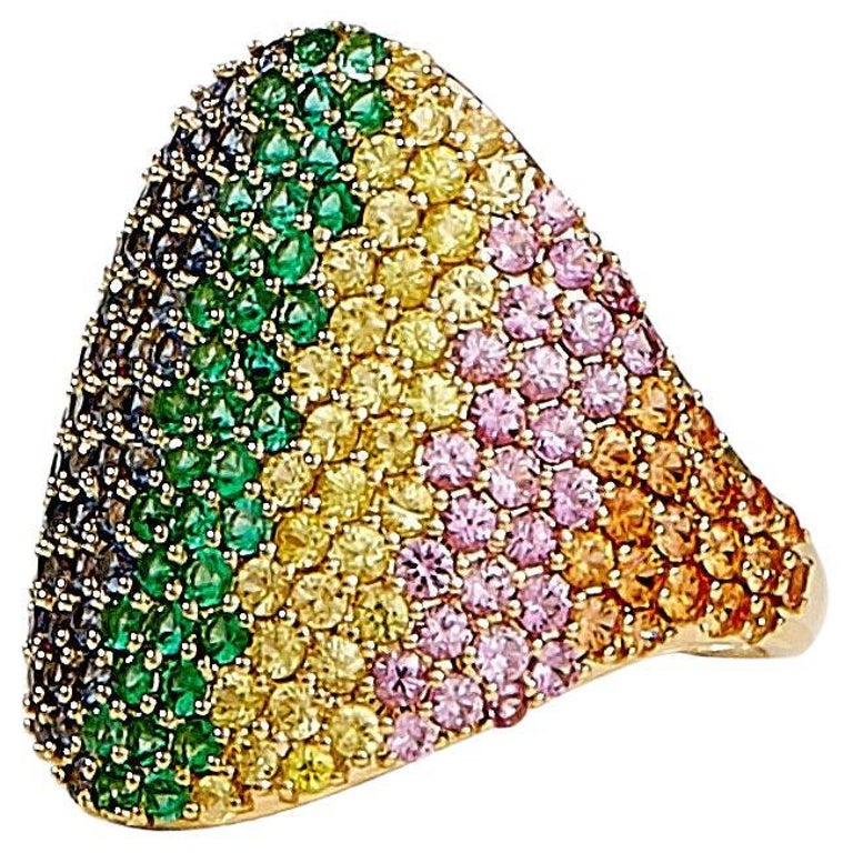 Syna Yellow Gold Rainbow Ring with Emeralds and Multicolor Sapphires ...